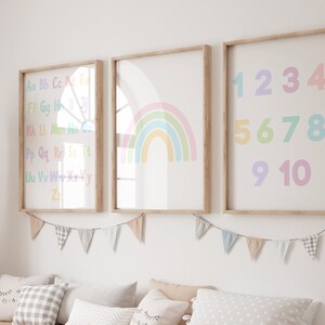 Pastel Alphabet and Numbers, Pastel Rainbows, Educational Wall Art ...