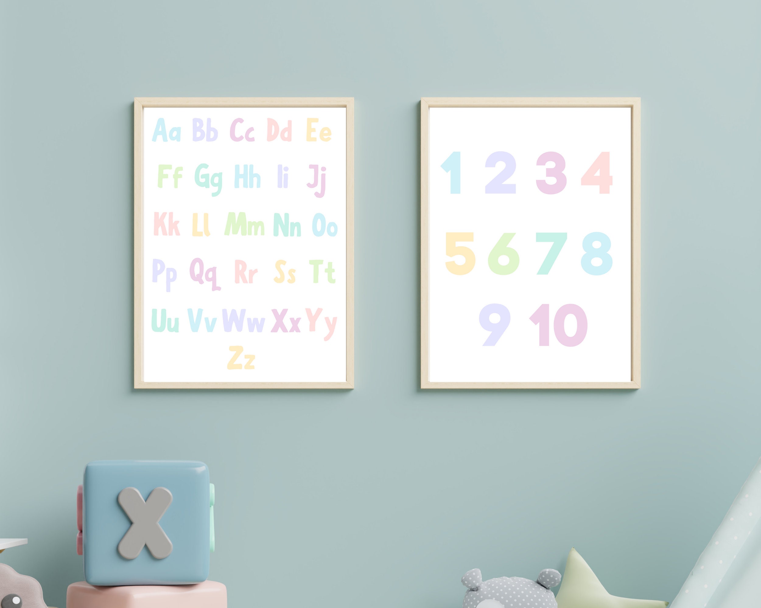 Set of 2 Pastel Alphabet and Number Print Pastel Colour - Etsy
