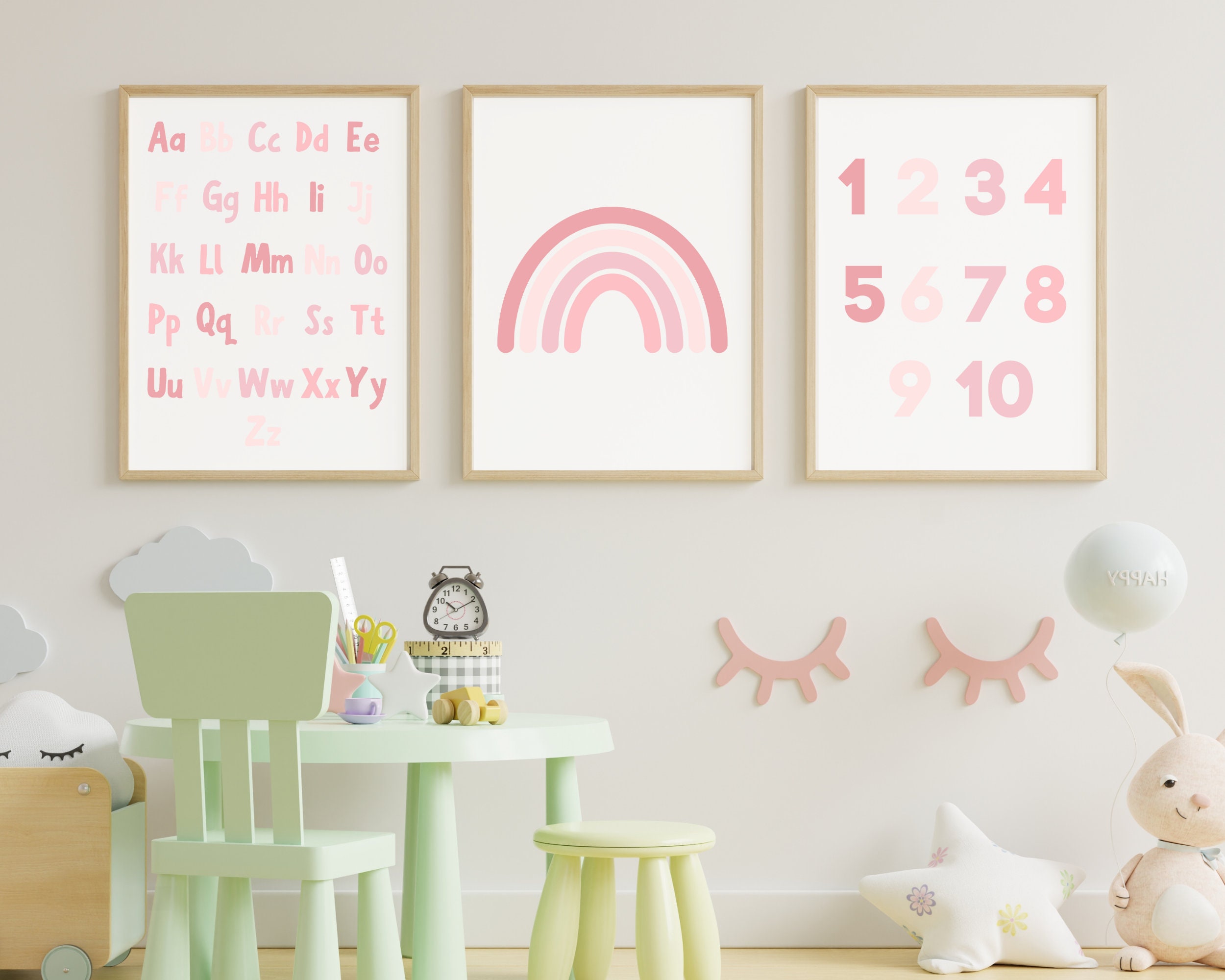 Alphabet and Numbers Pink ABC Educational Wall Art Girls - Etsy