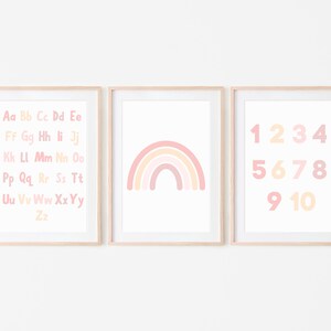 Alphabet and Numbers, Pink ABC, Educational Wall Art, Girls Alphabet ...