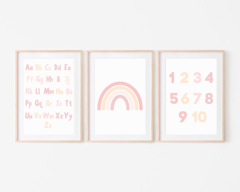 Alphabet and Numbers, Pink ABC, Educational Wall Art, Girls Alphabet ...