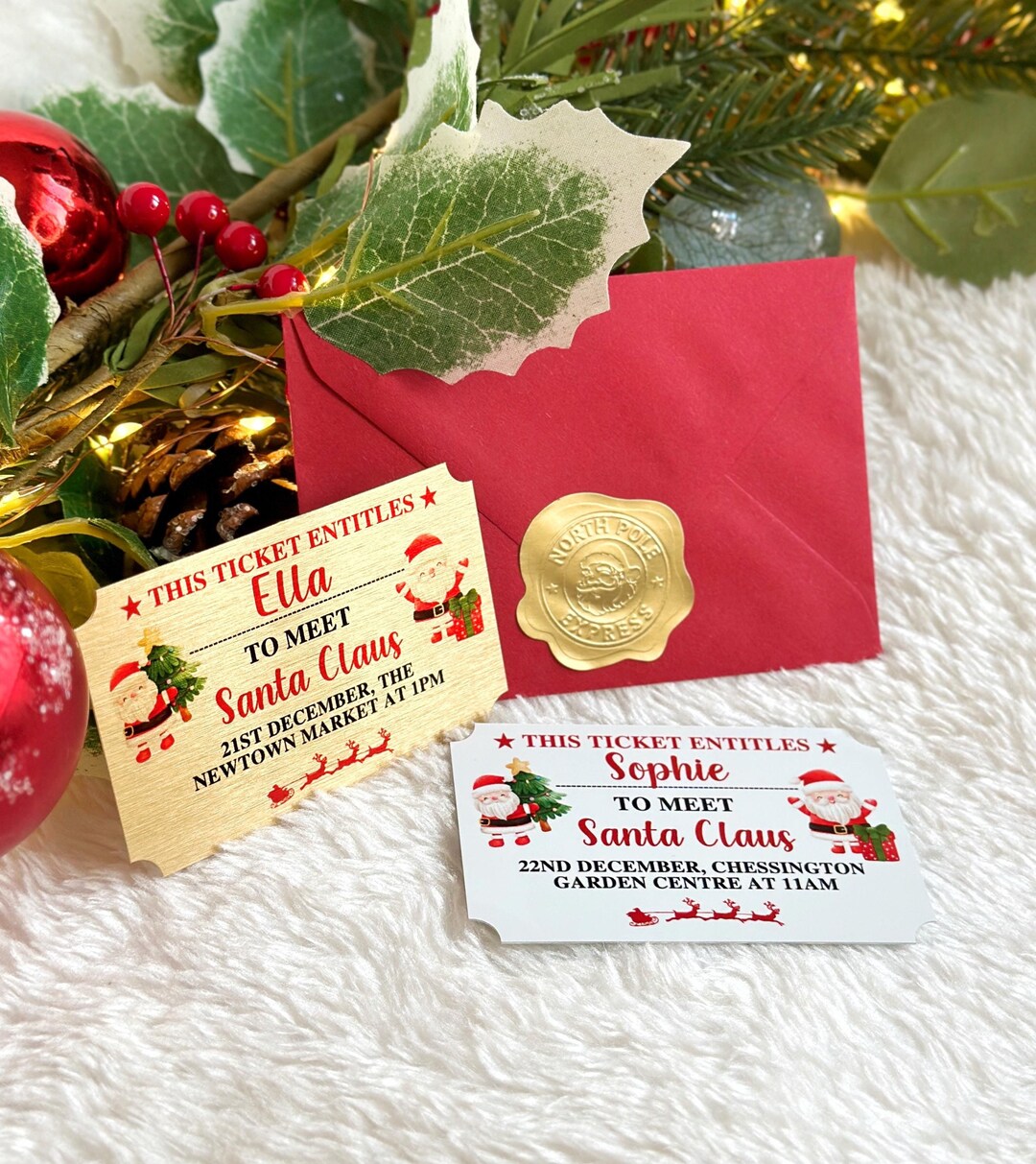 Personalised Santa Visit Invite, Santa Grotto Golden Ticket, Kids Name ...