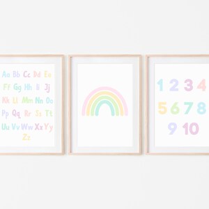 Pastel Alphabet and Numbers, Pastel Rainbows, Educational Wall Art ...