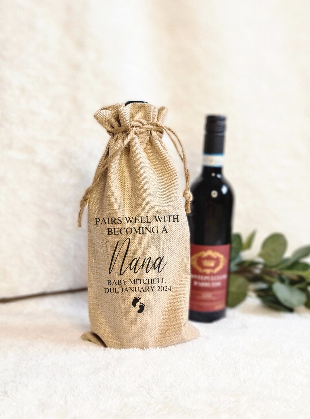 Pairs Well Becoming a Nana, Wine Bottle Pregnancy Announcement, Granny ...