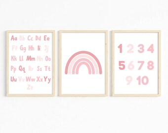 Alphabet and Numbers Pink ABC Educational Wall Art Girls | Etsy