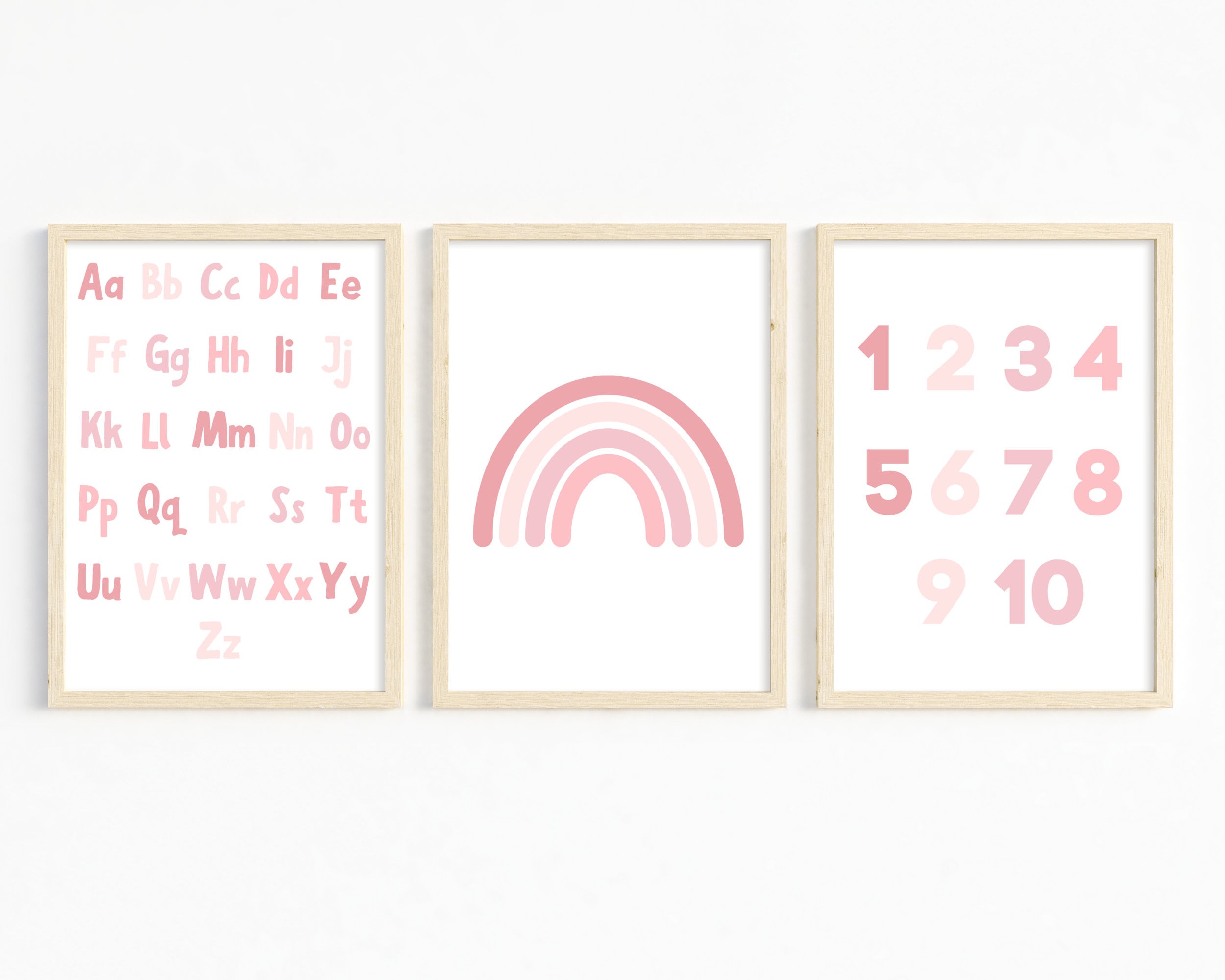 Alphabet and Numbers Pink ABC Educational Wall Art Girls - Etsy