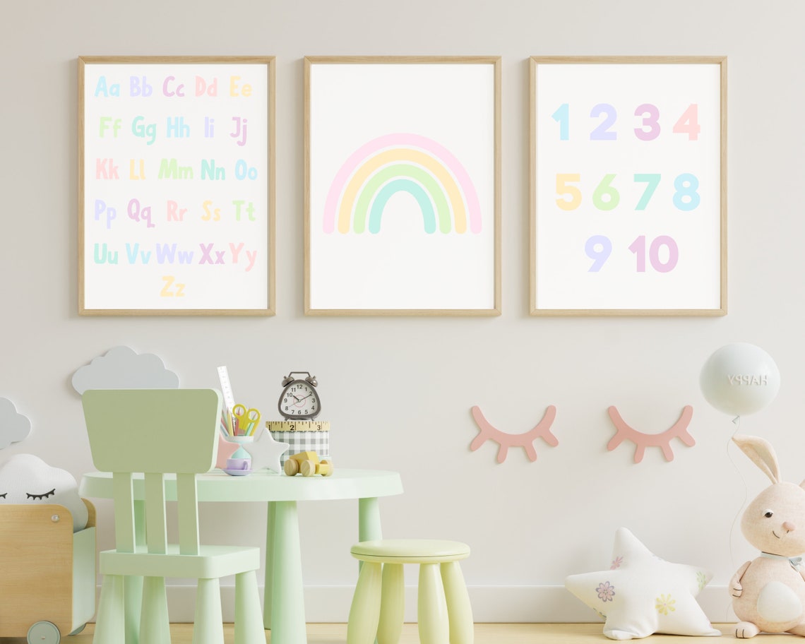 Pastel Alphabet and Numbers Pastel Rainbows Educational Wall | Etsy UK