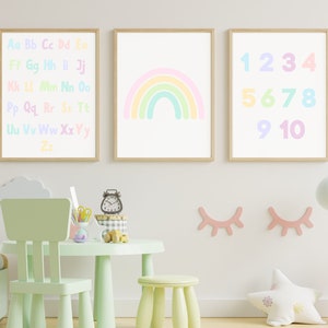 Pastel Alphabet and Numbers Pastel Rainbows Educational Wall | Etsy UK