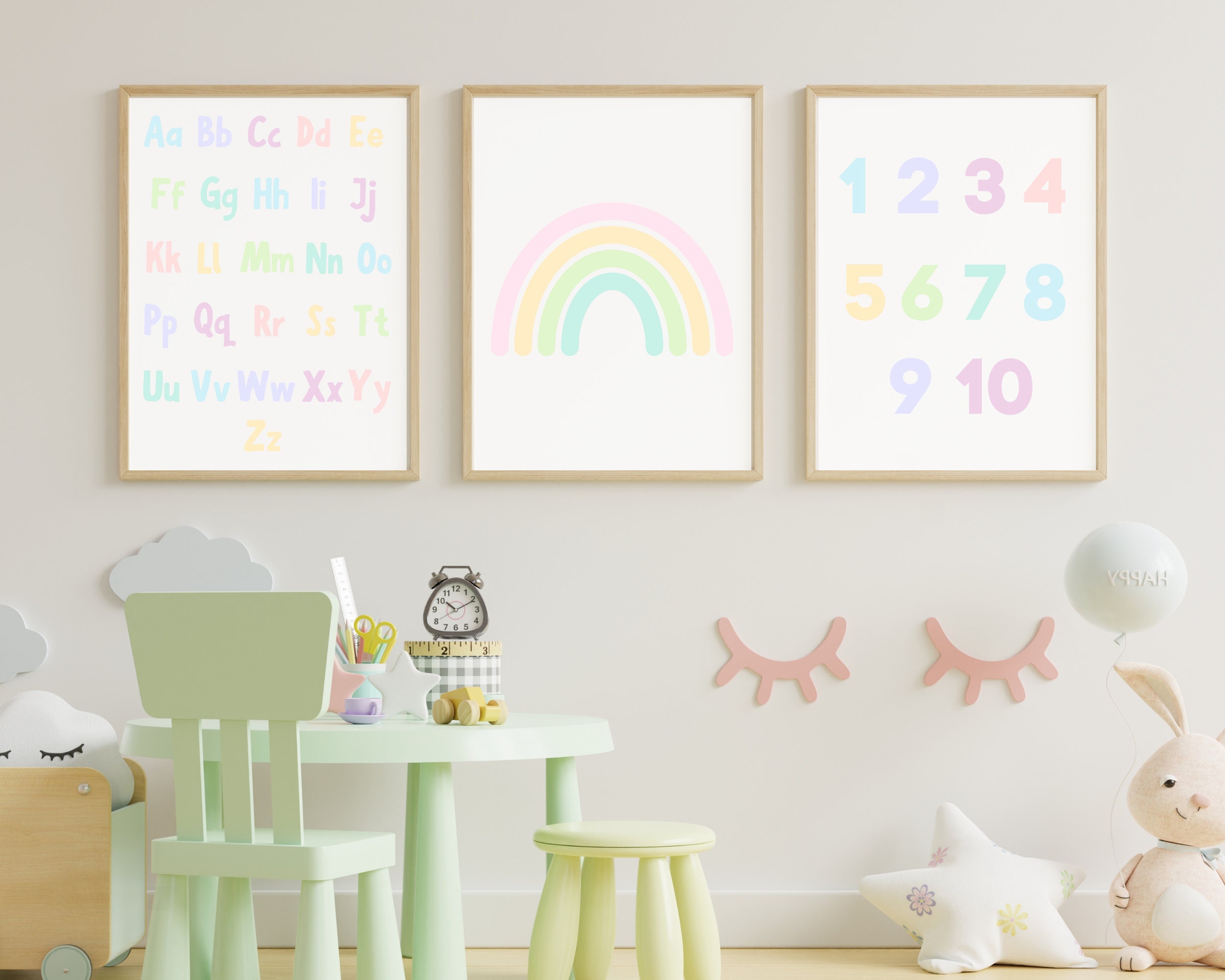 Pastel Alphabet and Numbers Pastel Rainbows Educational Wall - Etsy UK