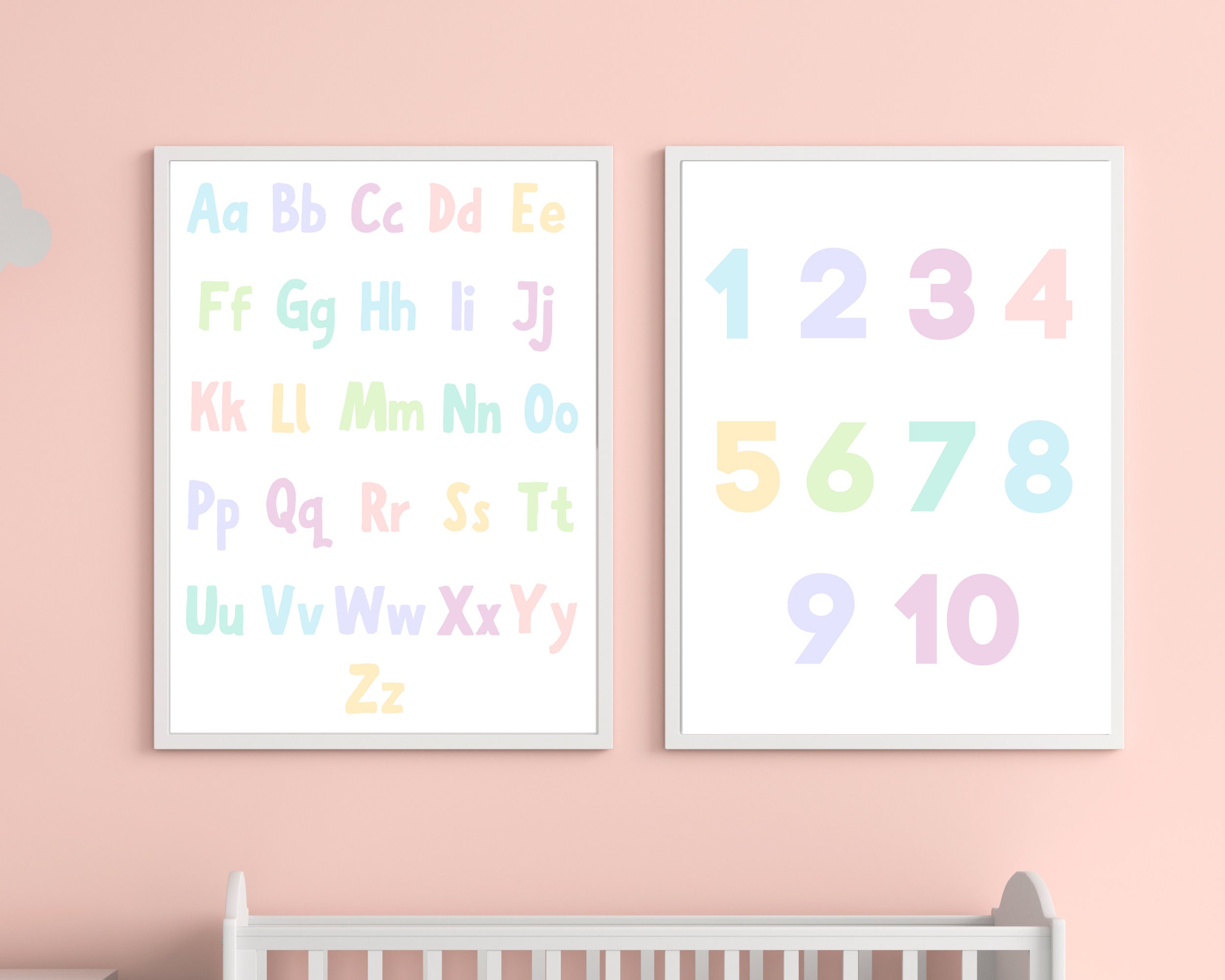 Set of 2 Pastel Alphabet and Number Print, Pastel Colour Alphabet ...