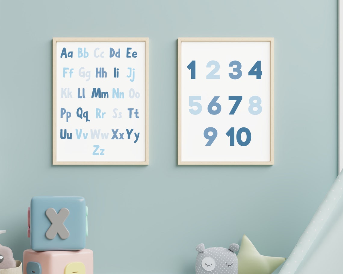 Set of 2 Blue Alphabet Print, Digital Download, Blue Alphabet and ...