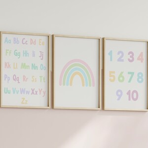Pastel Alphabet and Numbers, Pastel Rainbows, Educational Wall Art ...