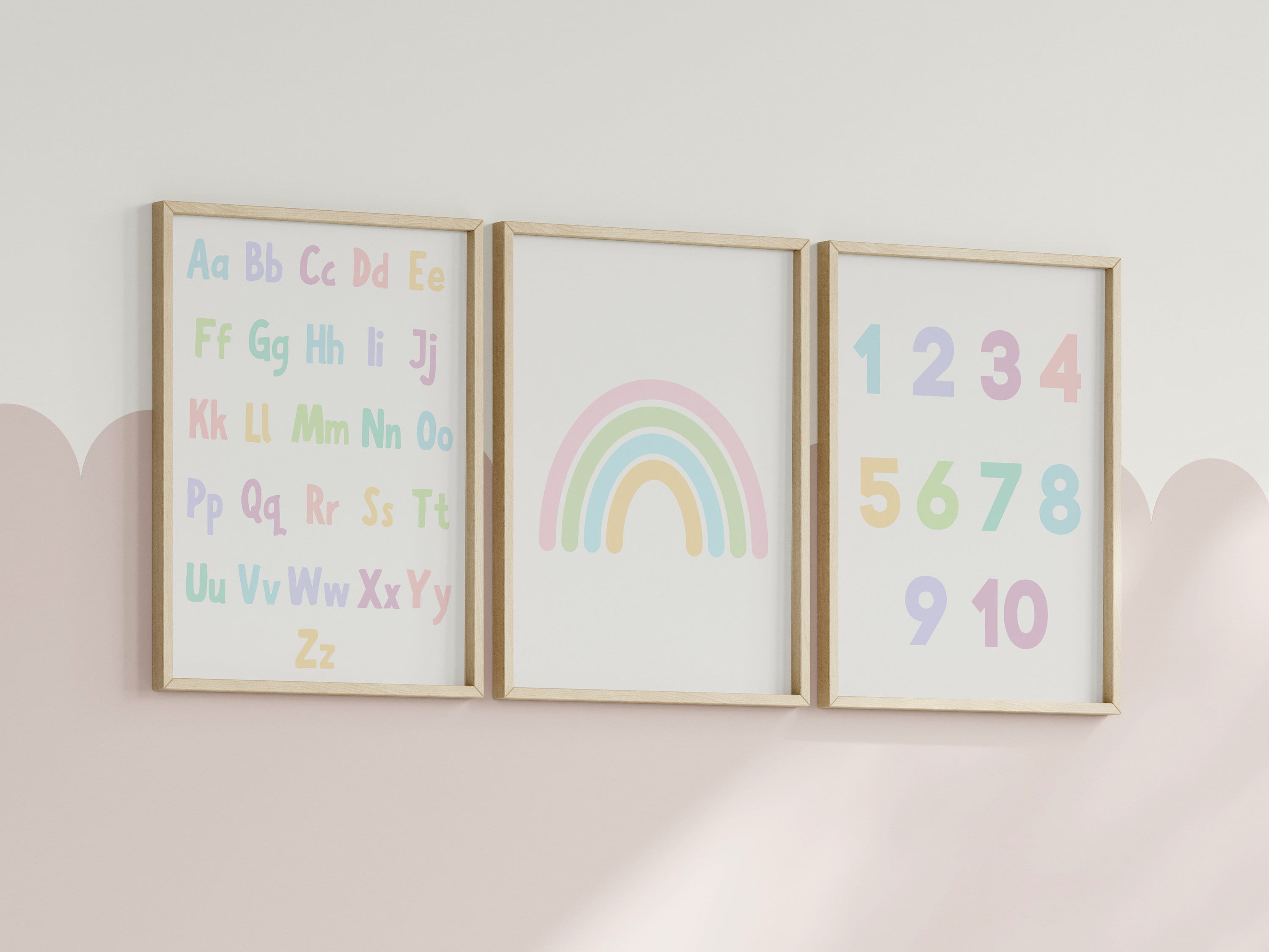 Pastel Alphabet and Numbers, Pastel Rainbows, Educational Wall Art ...