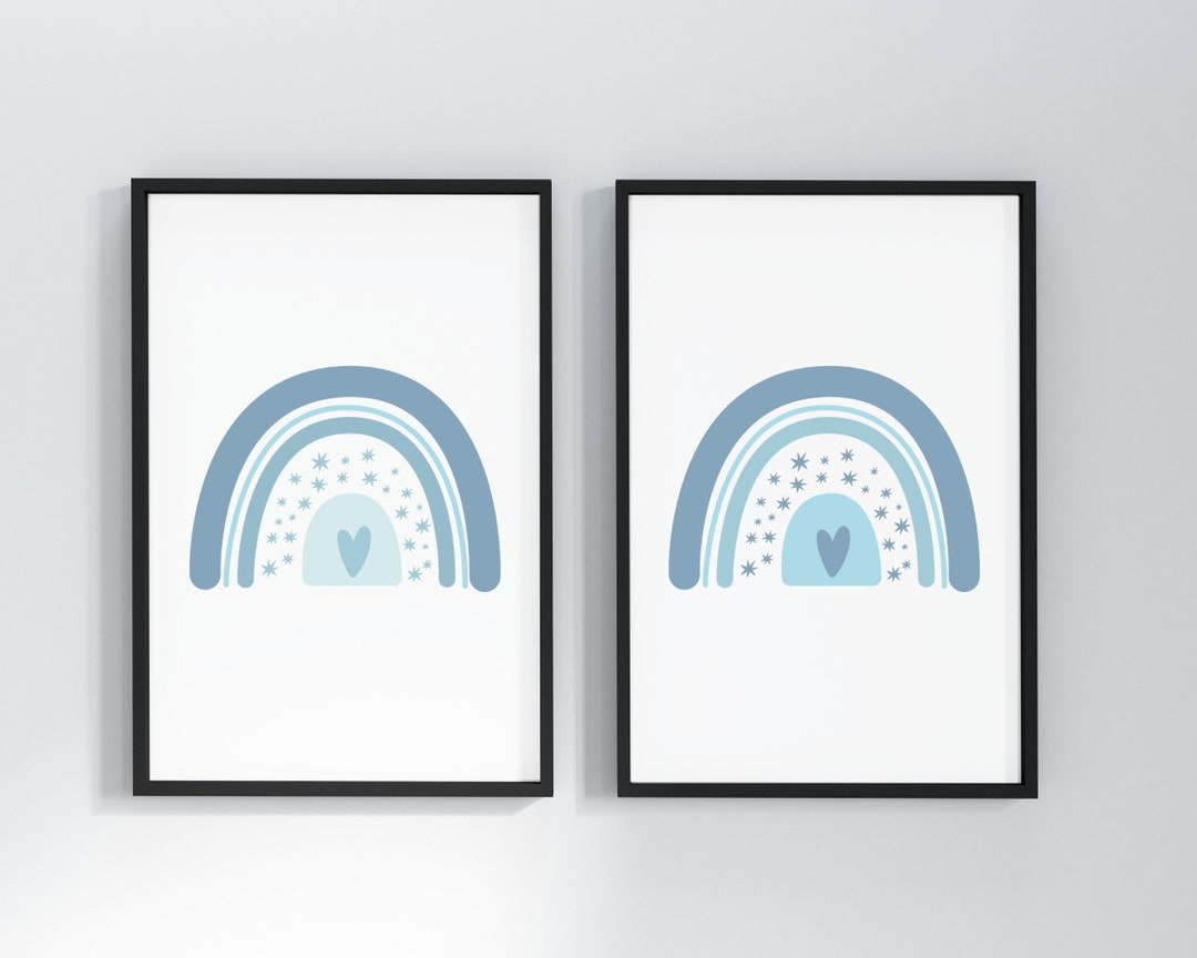 Blue Rainbow Nursery Prints, Baby Boy, Navy Blue Baby Room, Digital ...