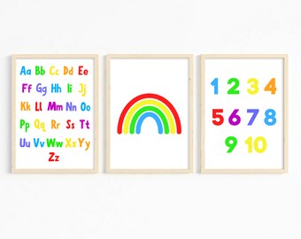 Alphabet and Numbers Pink ABC Educational Wall Art Girls | Etsy