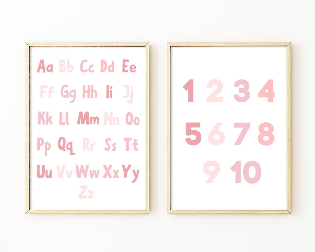 Pink Alphabet Print, Digital Download, Pale Pink ABC and Numbers ...