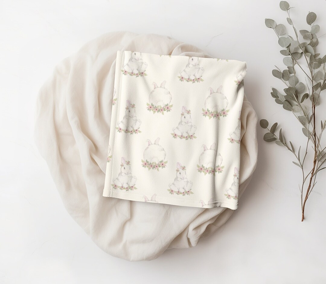 Luxury Baby Blanket, Bunny Baby Blanket Floral, Bunny Nursery Decor ...