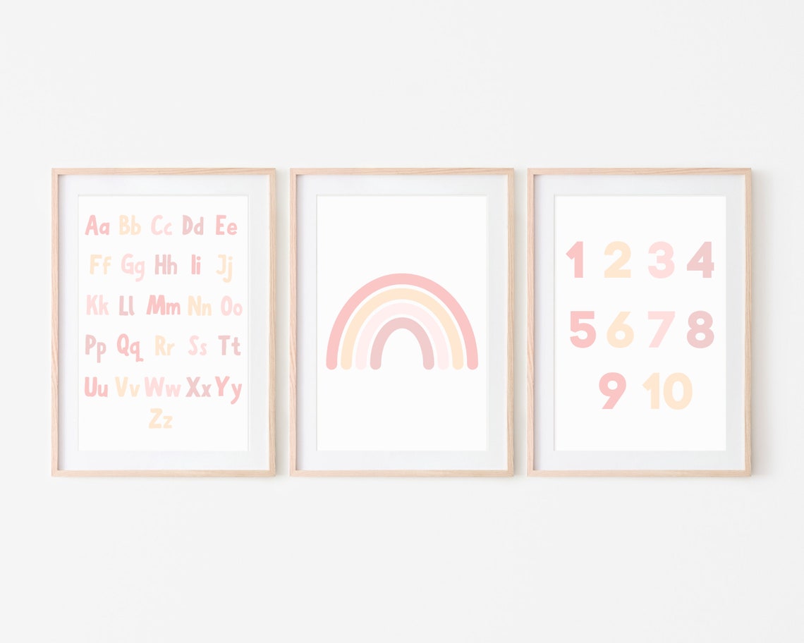 Alphabet and Numbers Pink ABC Educational Wall Art Girls | Etsy