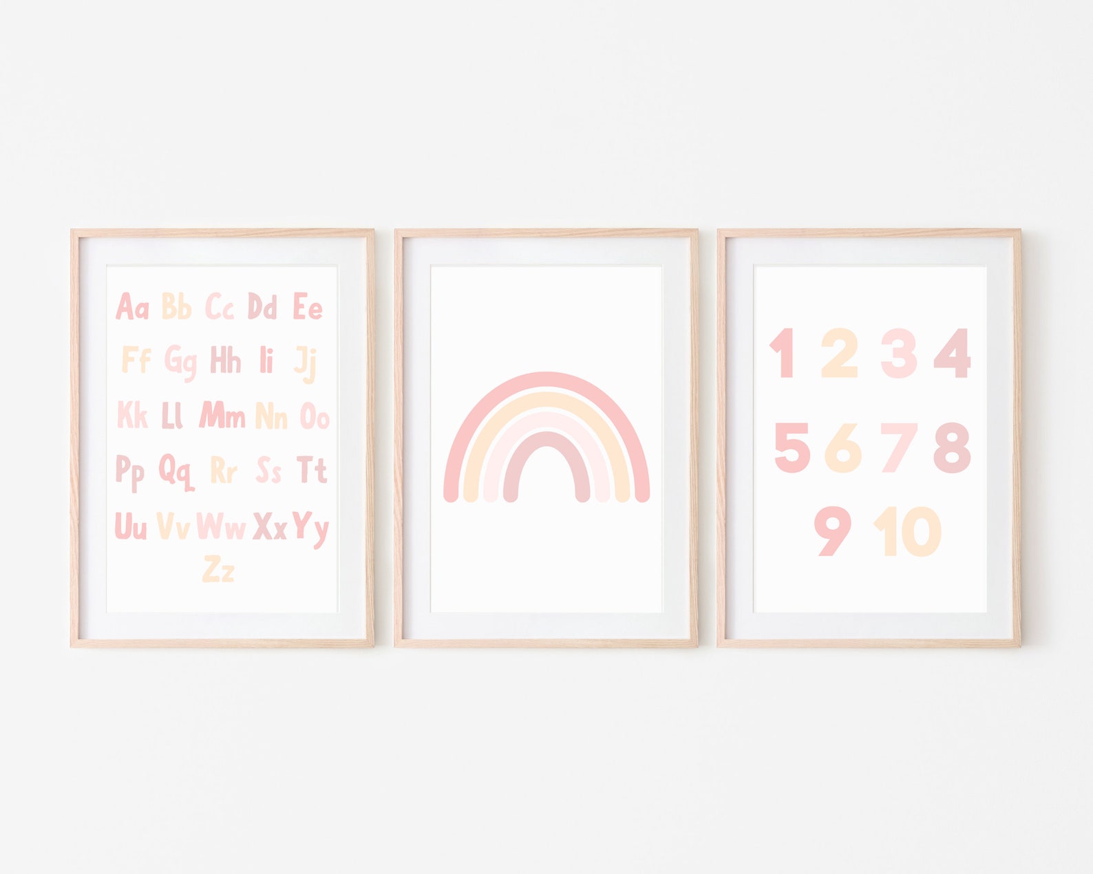 Alphabet and Numbers Pink ABC Educational Wall Art Girls - Etsy