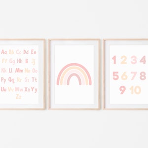 Alphabet and Numbers, Pink ABC, Educational Wall Art, Girls Alphabet ...