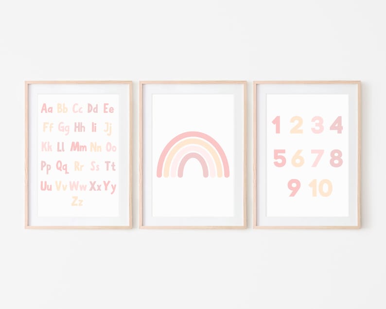 Alphabet and Numbers, Pink ABC, Educational Wall Art, Girls Alphabet ...