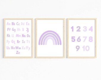 Alphabet and Numbers Pink ABC Educational Wall Art Girls | Etsy
