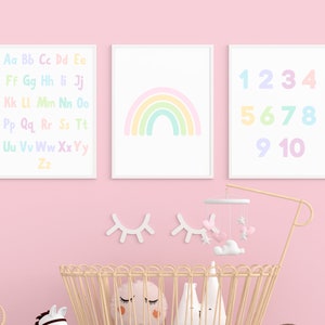 Pastel Alphabet and Numbers, Pastel Rainbows, Educational Wall Art ...