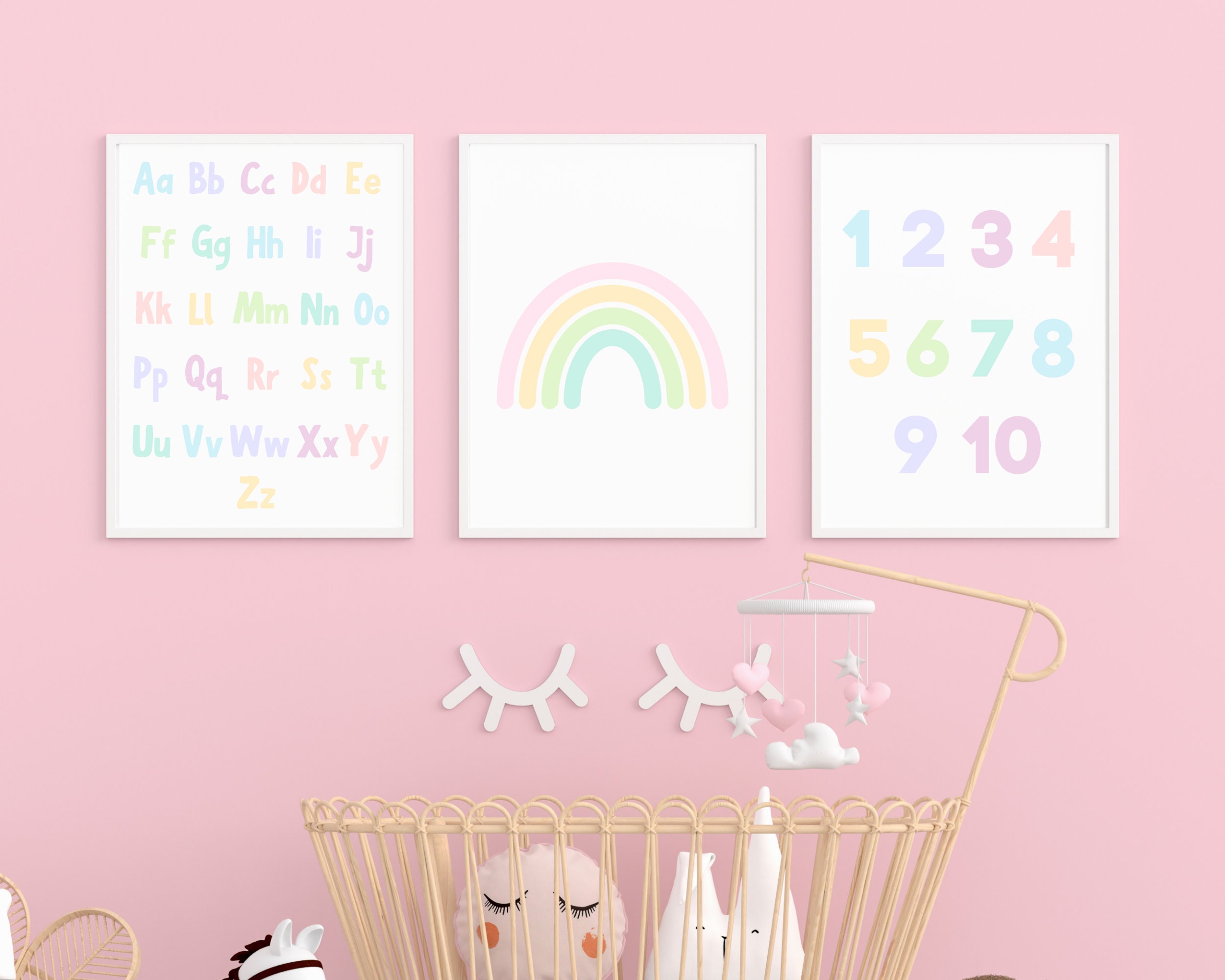 Pastel Alphabet and Numbers, Pastel Rainbows, Educational Wall Art ...