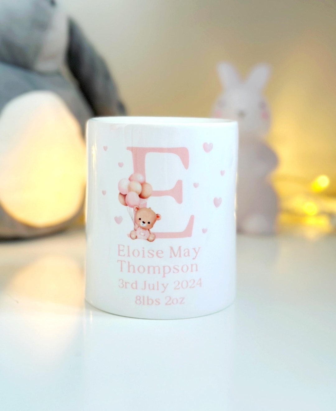 Personalised Baby Girl Name Money Box, Custom Coin Bank, Pink Bear ...