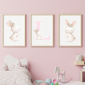 Pink Bunny Wall Art, Girls Nursery Prints, Baby Girl Personalised ...