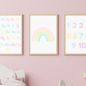 Pastel Alphabet and Numbers Pastel Rainbows Educational Wall | Etsy UK