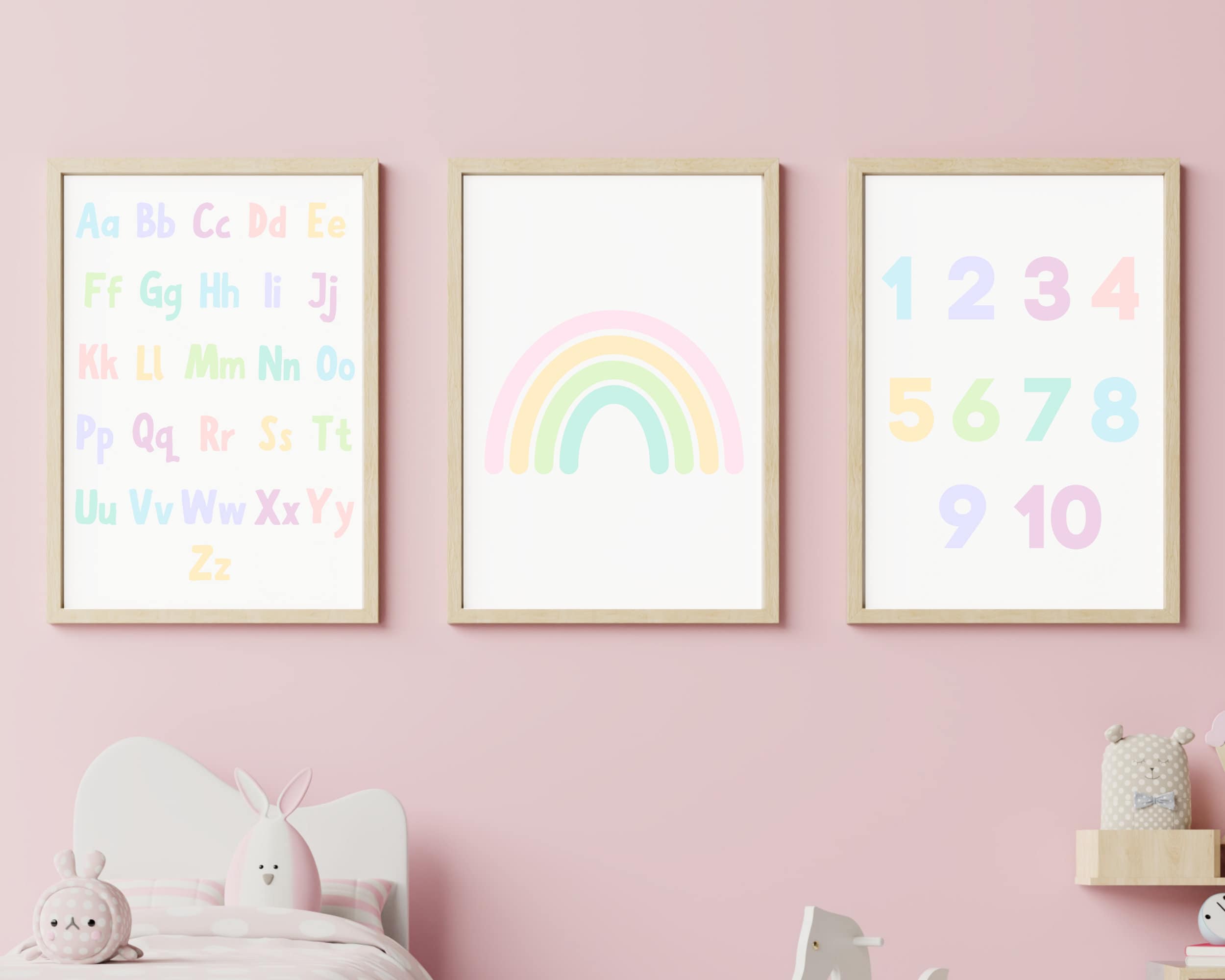 Pastel Alphabet and Numbers Pastel Rainbows Educational Wall - Etsy UK