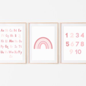 Alphabet and Numbers, Pink ABC, Educational Wall Art, Girls Alphabet ...