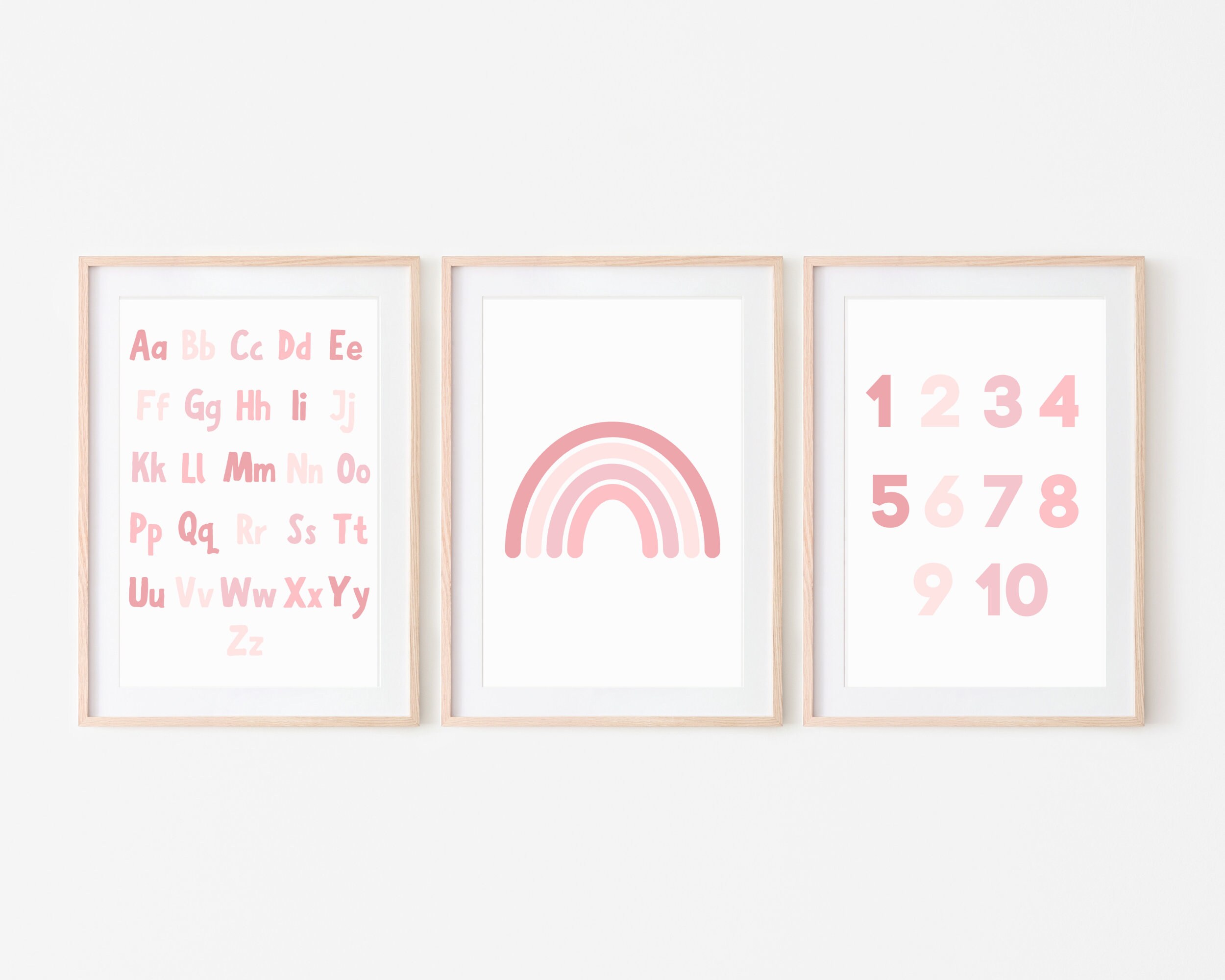 Alphabet and Numbers Pink ABC Educational Wall Art Girls - Etsy