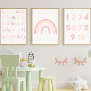 Alphabet and Numbers, Pink ABC, Educational Wall Art, Girls Alphabet ...