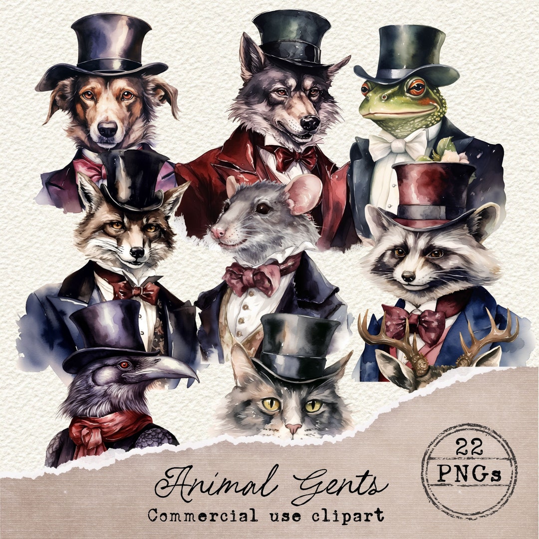 Dandy Animals Clipart, Gothic Animal Portrait, Gothic Animal Print ...