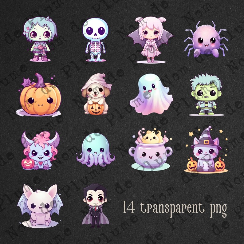 Pastel Halloween Clipart, Pastel Goth Halloween, Creepy Cute Kawaii ...