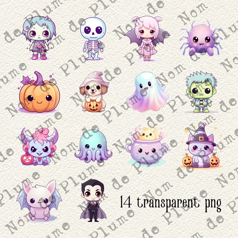 Pastel Halloween Clipart, Pastel Goth Halloween, Creepy Cute Kawaii ...