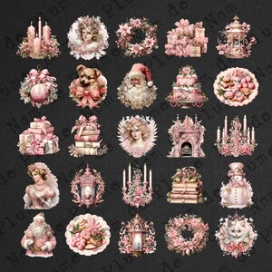 Pink Christmas Clipart, Vintage Pink Christmas PNG, Pink Santa PNG ...