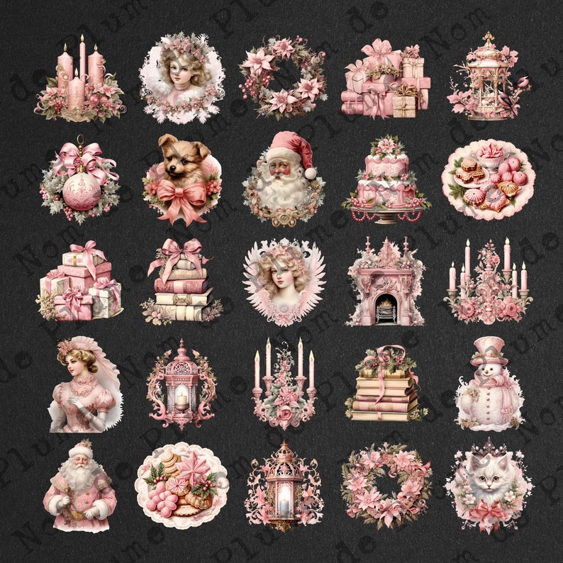 Pink Christmas Clipart, Vintage Pink Christmas PNG, Pink Santa PNG ...