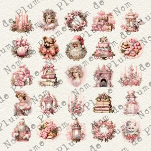 Pink Christmas Clipart, Vintage Pink Christmas PNG, Pink Santa PNG ...