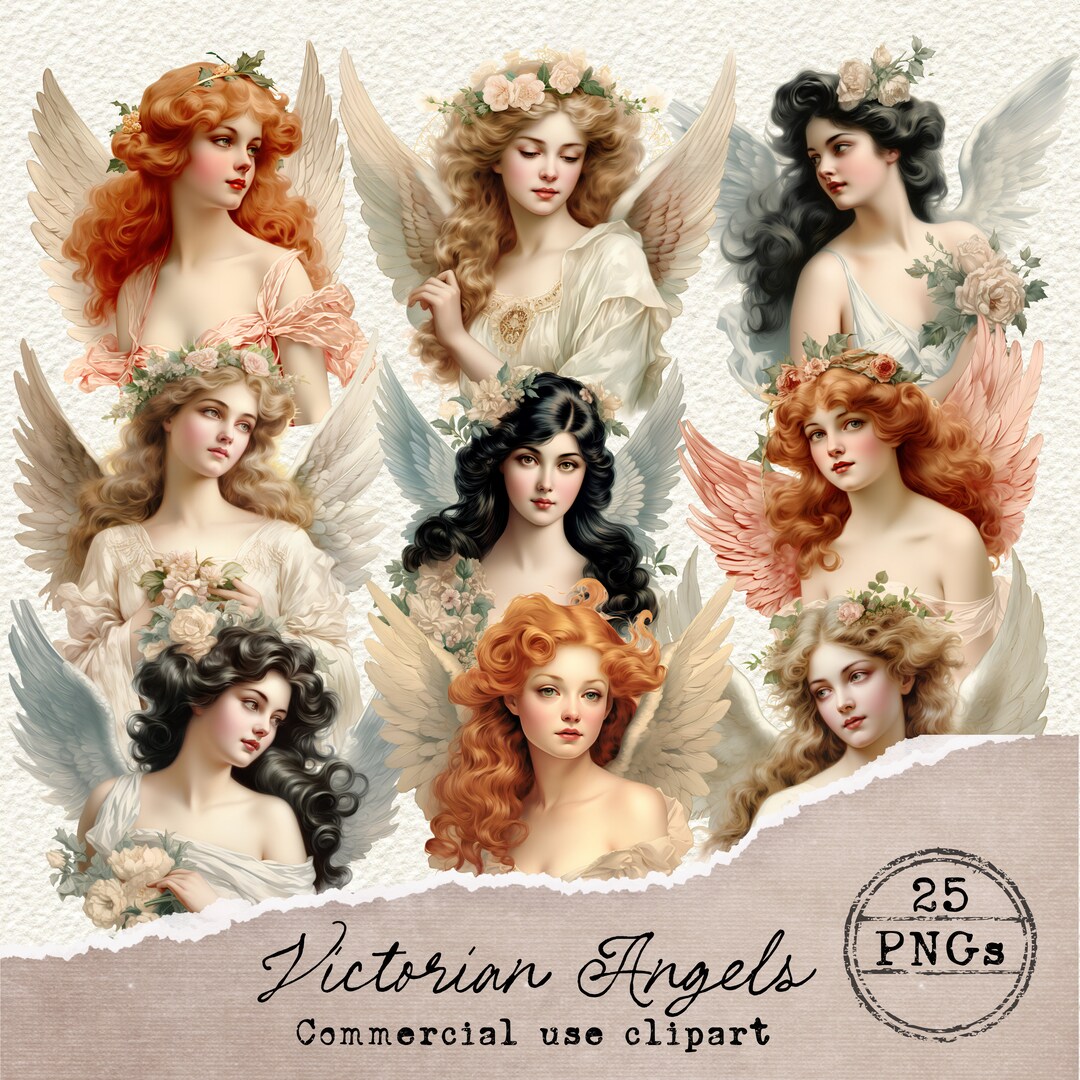 Victorian Clipart, Victorian Angel Ephemera, Vintage Clipart, Angel PNG ...