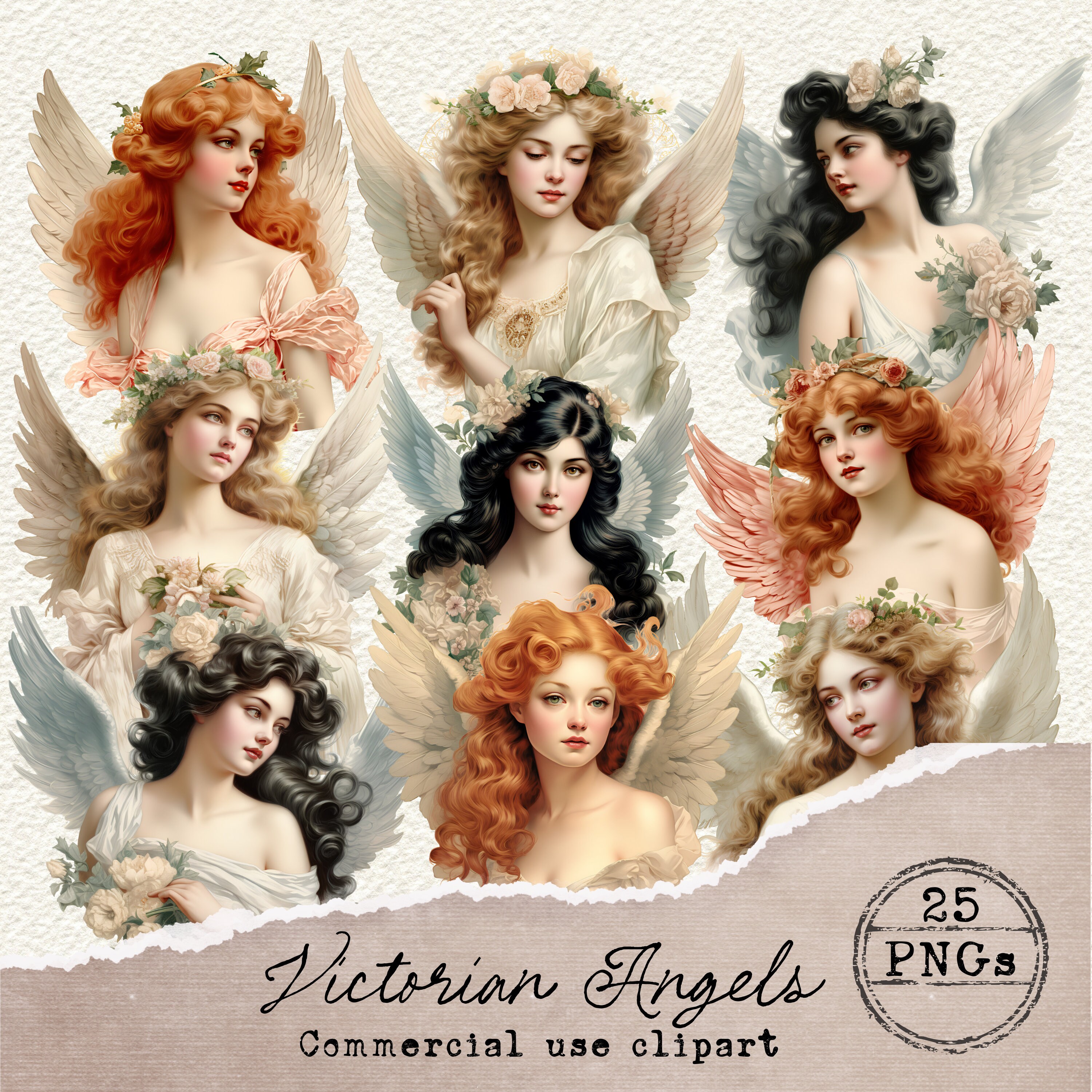 Victorian Clipart, Victorian Angel Ephemera, Vintage Clipart, Angel PNG ...
