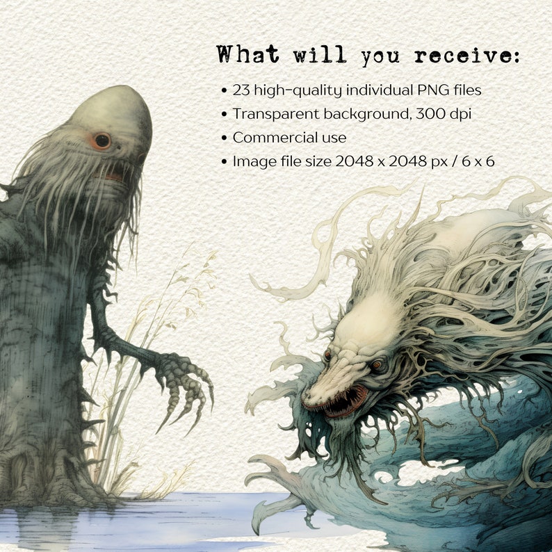 Sea Monster Clipart, Mythical Creatures Clipart, Junk Journal Ephemera ...