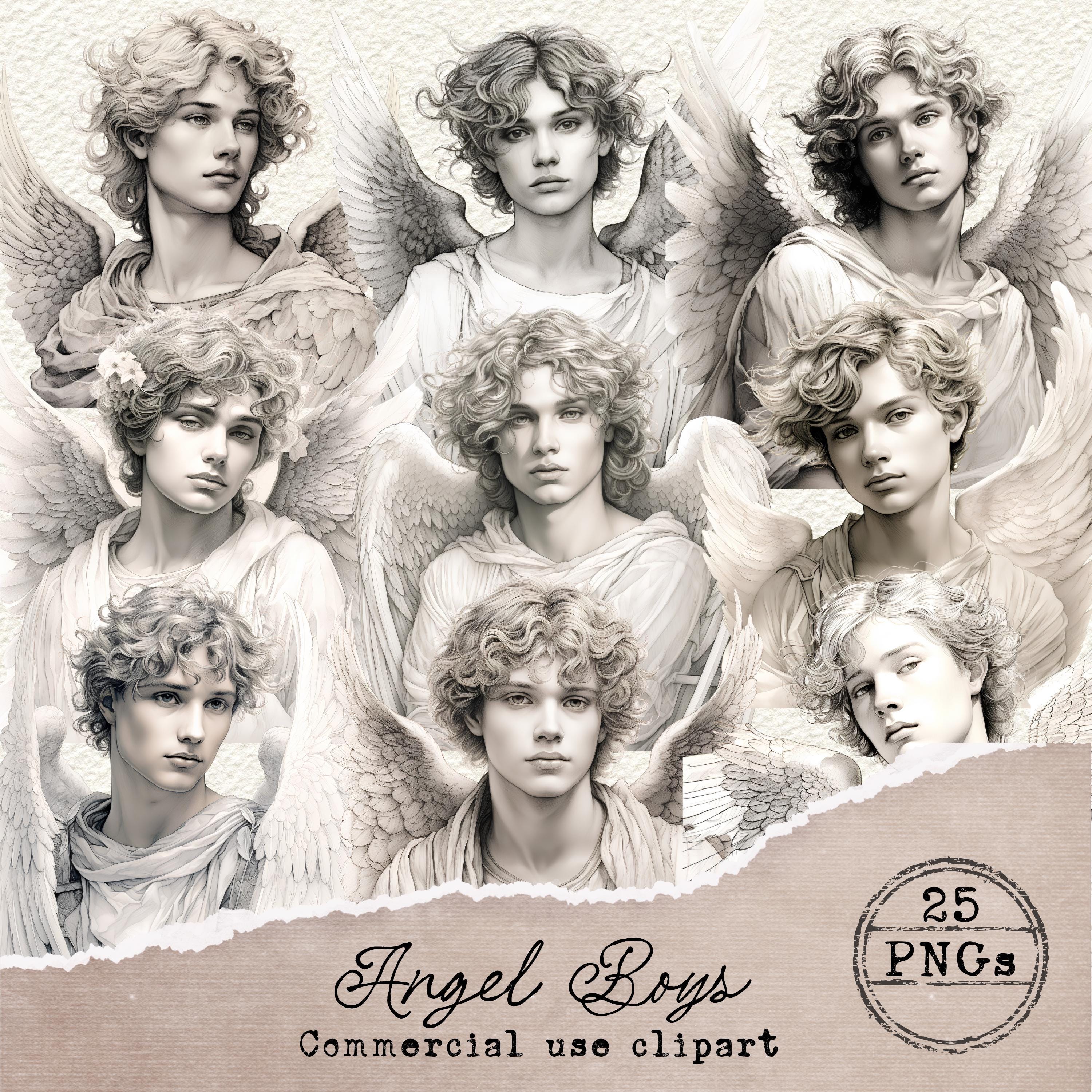 Male Angel Clipart, Angel Boy, Boy Angel Clipart, Dark Academia Clipart ...