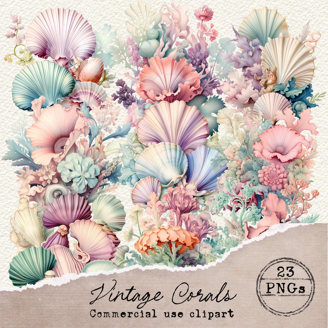 Corals Clipart, Coral Clipart, Seashell Clipart, Vintage Ephemera ...