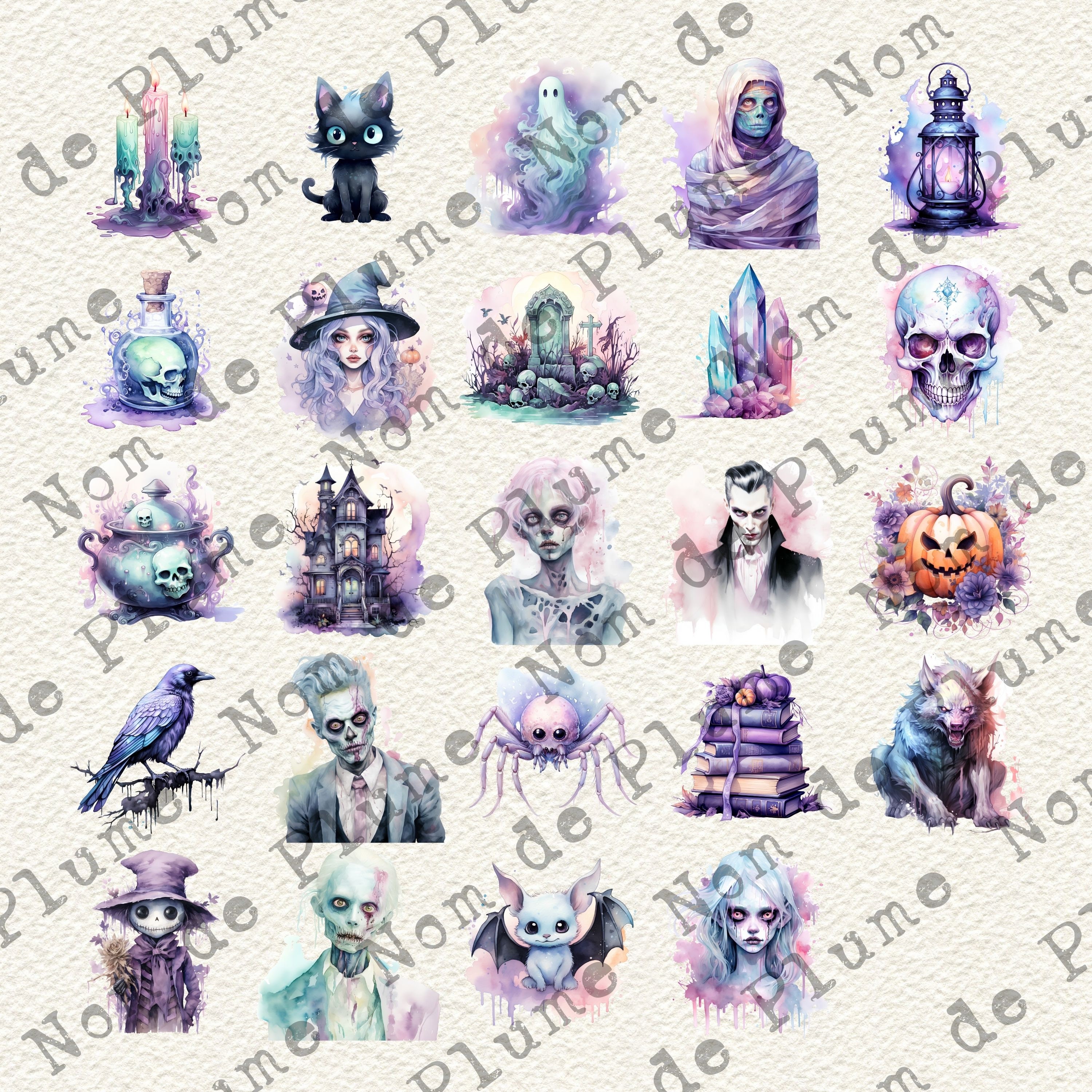 Pastel Halloween Clipart, Pastel Goth PNG, Pastel Ghouls Clipart ...