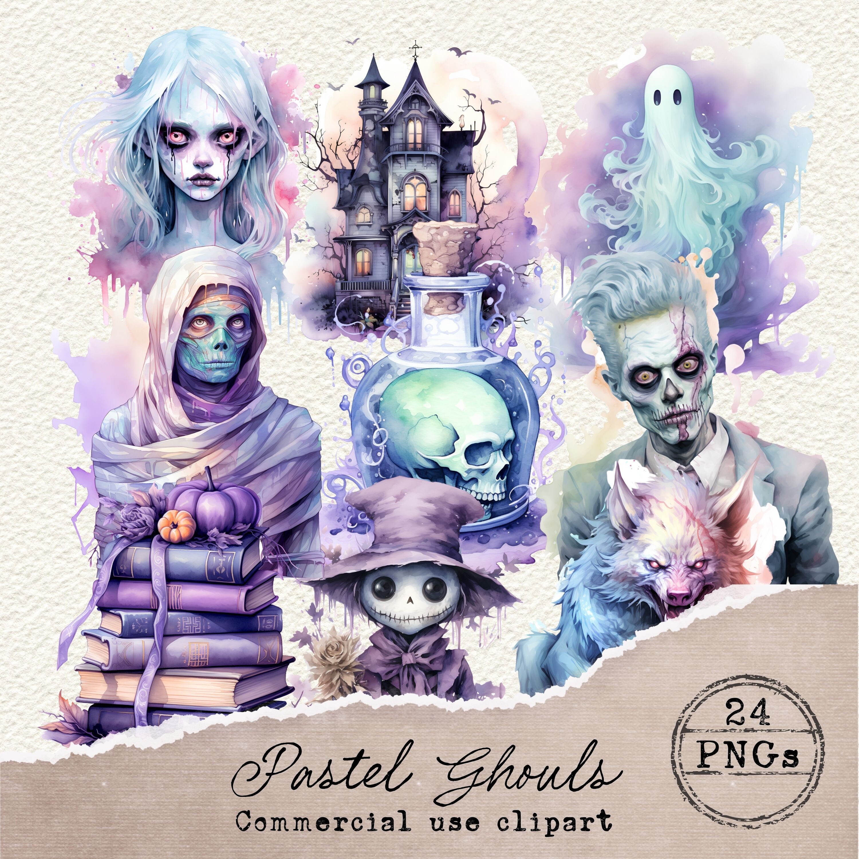 Pastel Halloween Clipart, Pastel Goth PNG, Pastel Ghouls Clipart ...