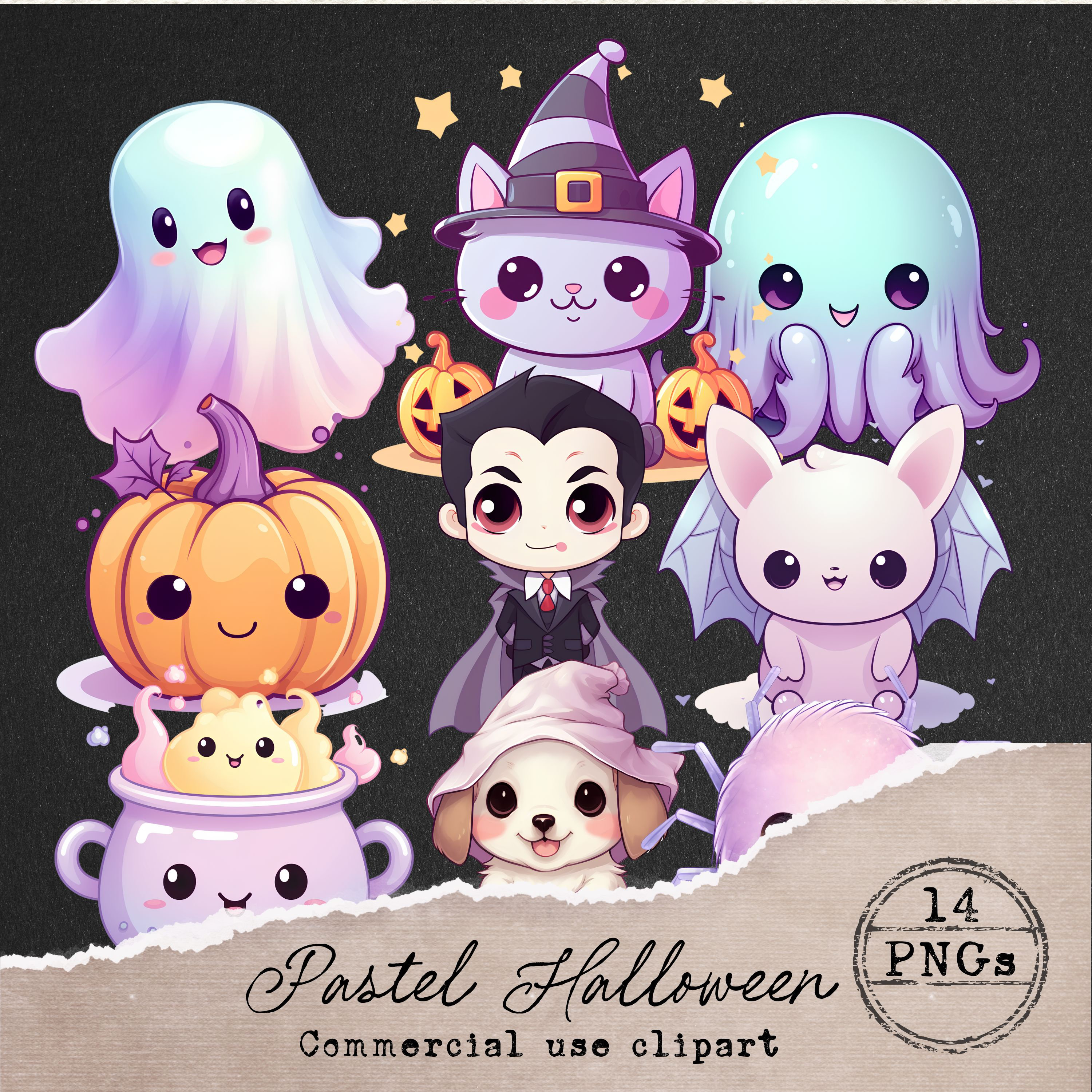 Pastel Halloween Clipart, Pastel Goth Halloween, Creepy Cute Kawaii ...
