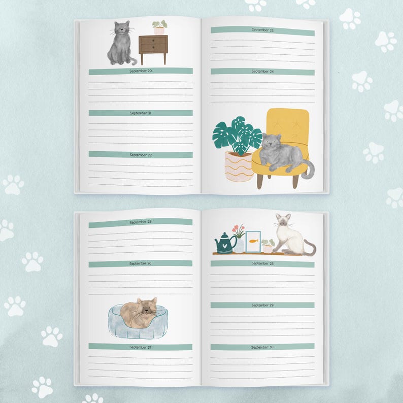 2026 Perpetual Planner Cat Diary | Undated Journal & Organiser | Gift ...